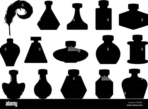 Set Of Different Inkwells Isolated On White Stock Vector Image And Art
