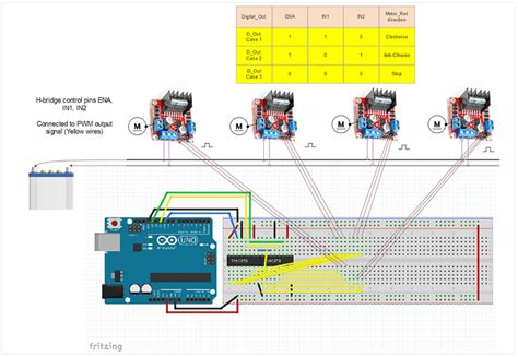 control 4 h bridges using 2 hc595 shift registers leds and