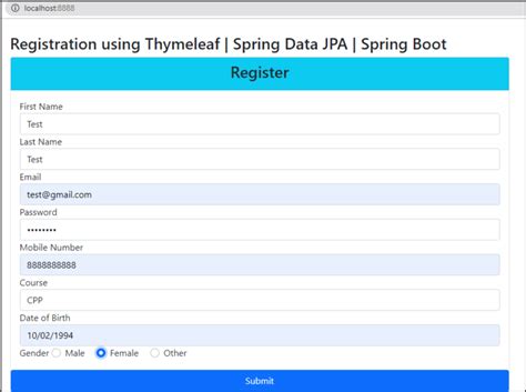 registration form in thymeleaf with spring boot codebun
