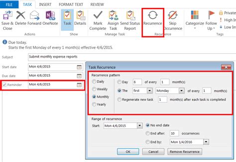 how to create repeating outlook tasks and reminders