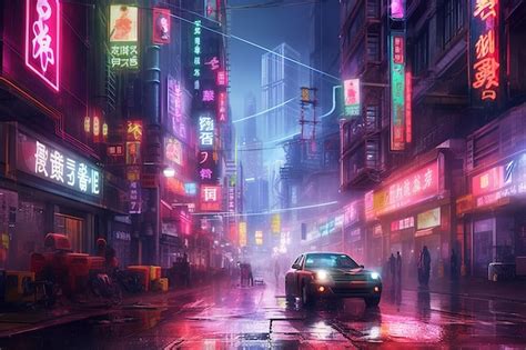 Premium Ai Image Cyberpunk Night City Dystopian Futuristic Cyberpunk