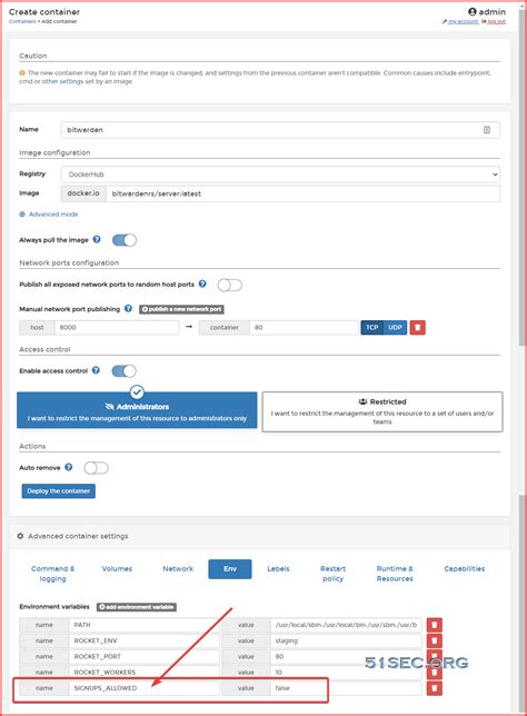 using docker portainer to install open source password manager
