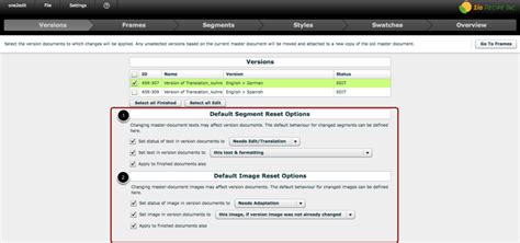 select the correct options in the versions tab support