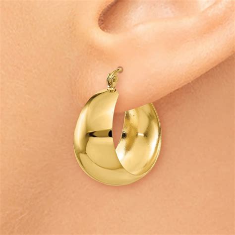 14k Yellow Gold Wide Tapered Round Hoop Earrings 14mm 9 16 Inch The