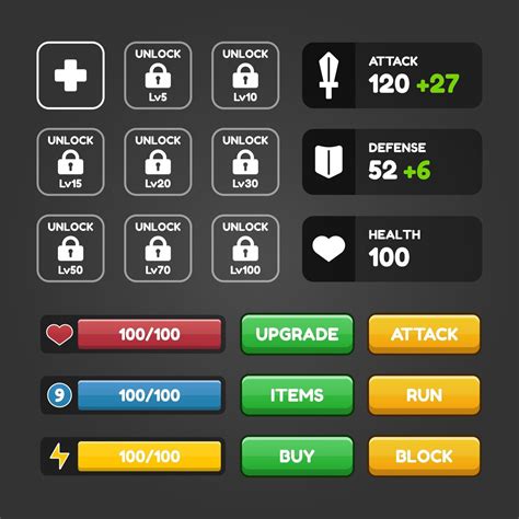 vector game template gui kit interface button elements 2920871 vector