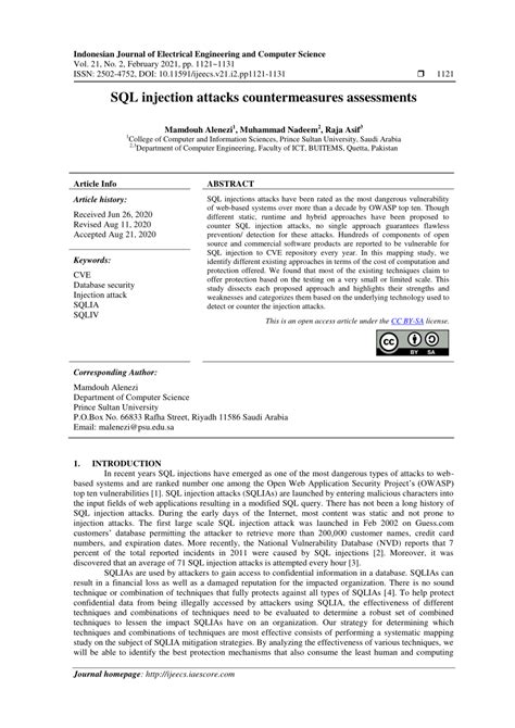 pdf sql injection attacks countermeasures assessments