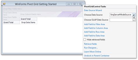 how to bind a pivotgridcontrol to a database at design