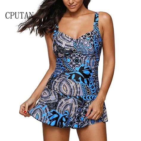 Tankini Swimsuit Women Swim Skirt Plus Size One Piece Print Swimwear