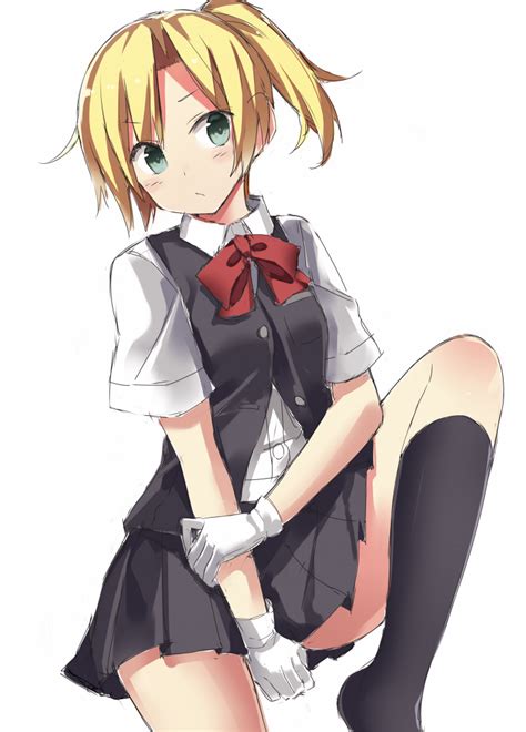 Safebooru 1girl 501092 Taka Black Legwear Blonde Hair Bowtie Folded
