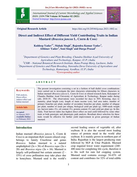 Pdf Direct And Indirect Effect Of Different Yield Contributing Traits