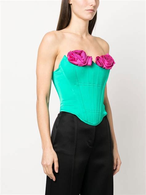 Cristina Savulescu Faux Rose Strapless Corset Top In Green Modesens