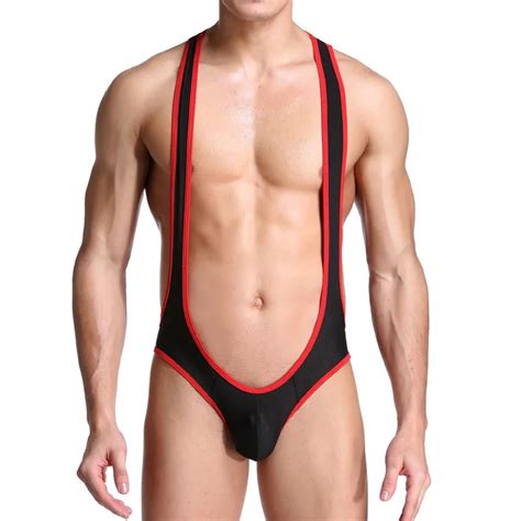 Mesh Undershirts Sexy Men Penis Pouch Bodysuits Jockstrap Leotard Open