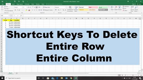 shortcut keys to delete entire row and entire column in excel sheet