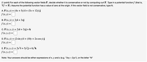 Solved 1 Point Consider The Vector Field F X Y Z