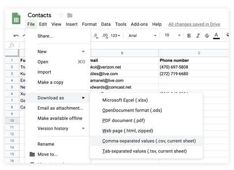 how to create a csv file from a spreadsheet drove