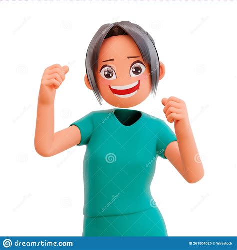 3d Rendered Nurse In A Hospital Gown Uniform Happily Celebrating