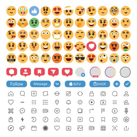 รูปคอลเลกชันของอิโมจิสำหรับโซเชียลมีเดีย เวกเตอร์ Png แพ็คอิโมติคอน