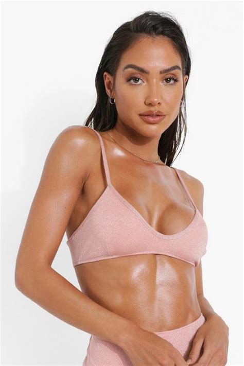 Glitter Scoop Neck Bikini Top Boohoo Uk