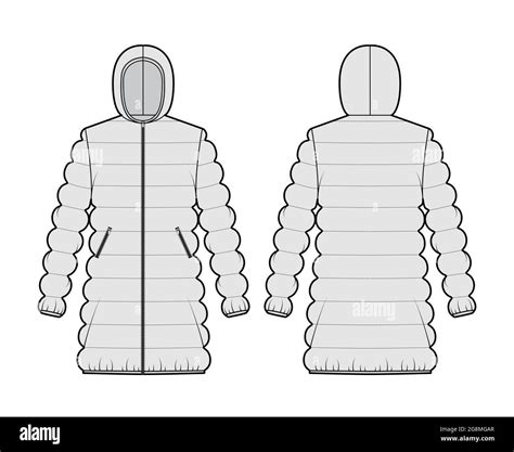 Hooded Jacket Down Puffer Coat Technical Fashion Illustration With Zip