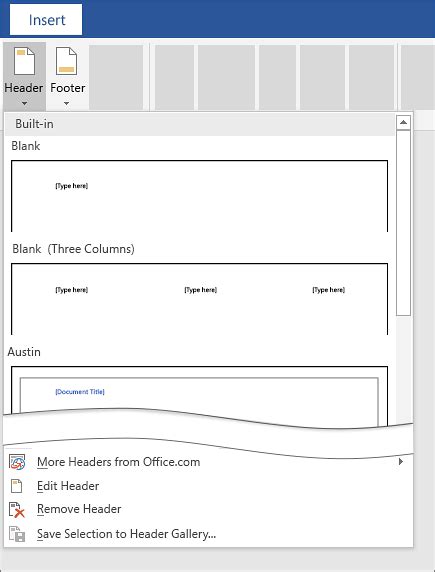 insert a header or footer office support