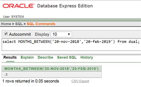 oracle date time months between function javatpoint