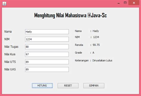 cara membuat program menghitung nilai mahasiswa dengan java gui