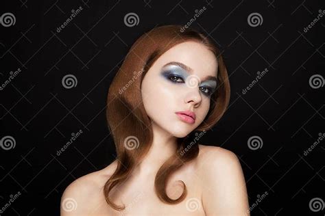 Beauty Blue Eyes Pink Lips Makeup Fashion Model Stock Image Image Of