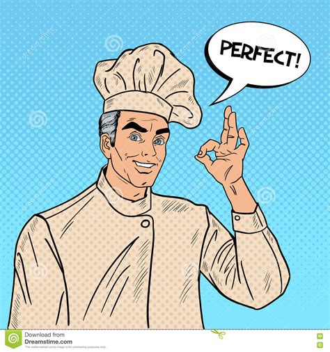 Professional Chef Cook Gesturing Ok Pop Art Stock Vector