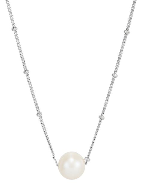 Essentials By Honora Round Freshwater White Pearl Curb Bead Necklace In