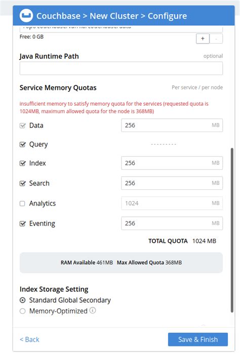 couchbase with docker maximum allowed quota for the node