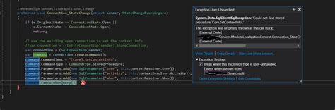 c system data sqlclient sqlexception could not find stored