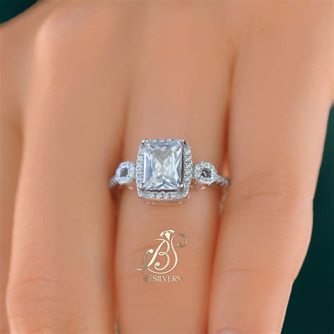 Radiant Cut 2 Ct Engagement Ring Sterling Silver Halo Etsy