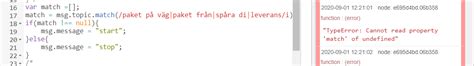 typeerror cannot read property match of undefined node red