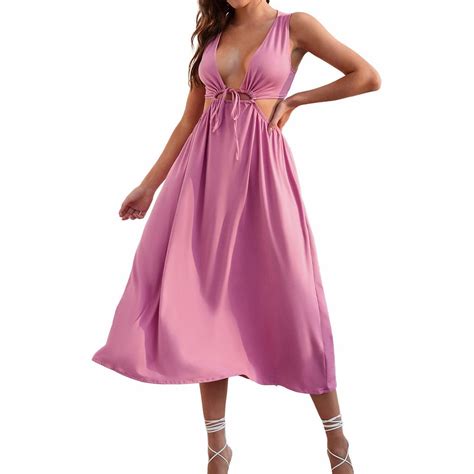 Gdreda Sexy Plus Size Dresses Womens Deep V Neck Sleeveless Long