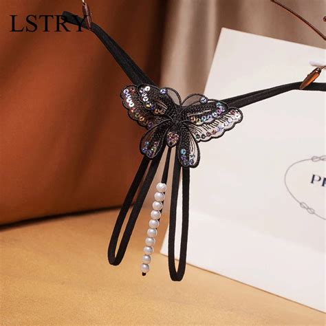 2022 New Sequins Embroidery Butterfly Pearl Panties Lstry Sexy Lingerie