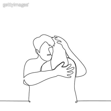Man Hugs Woman While Stroking Her Head One Line Art Vector Concept