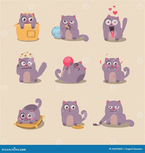 Set Of Cute Cartoon Cat In Various Poses Stock Vector Illustration Of
