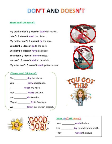 don t and doesn t practice worksheet