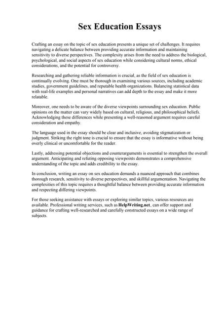 Sex Education Essays Pdf Free Download
