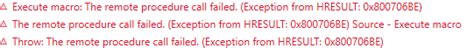 excel macro error the remote procedure call failed exception from