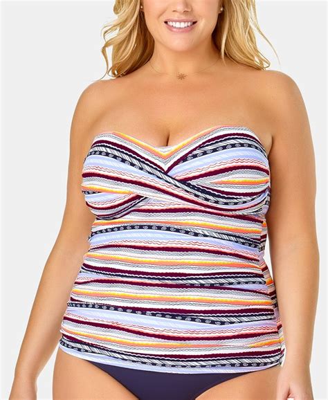 Anne Cole Plus Size Printed Twist Bandeau Tankini Macys
