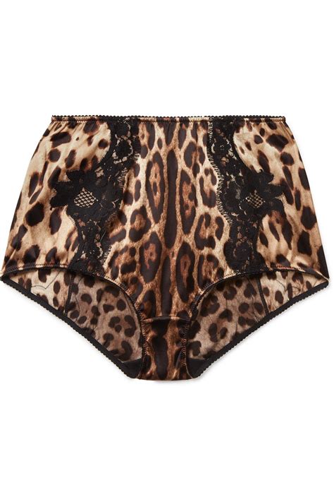 Lyst Dolce And Gabbana Lace Trimmed Leopard Print Stretch Silk Satin Briefs