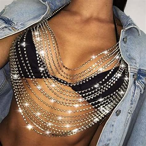Ludress Crystal Layered Body Chain Gold Rhinestone Chest