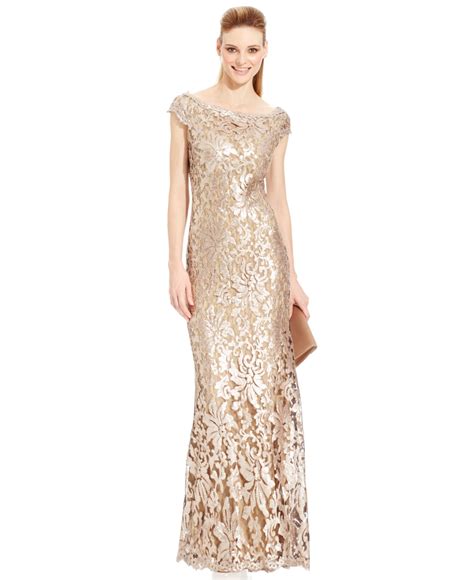 Adrianna Papell Sequin Embellished Metallic Gown In Metallic Lyst