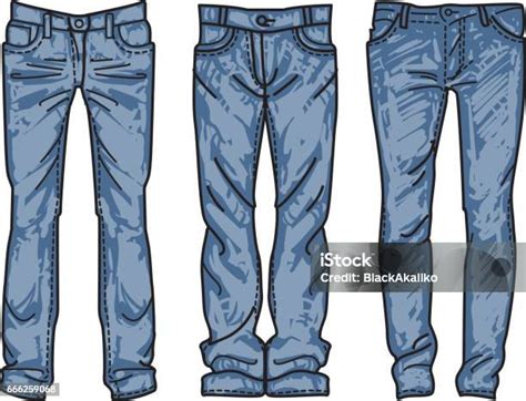 Hand Drawn Fashion Collection Of Mens Jeans Drawing Blue Jeans Vector