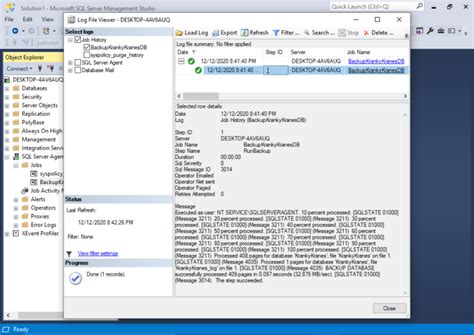 create a sql server agent job using ssms database guide