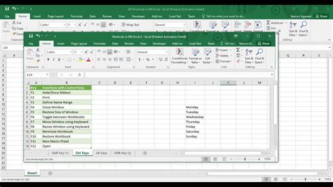 microsoft excel tutorial ctrl function key shortcuts in ms excel