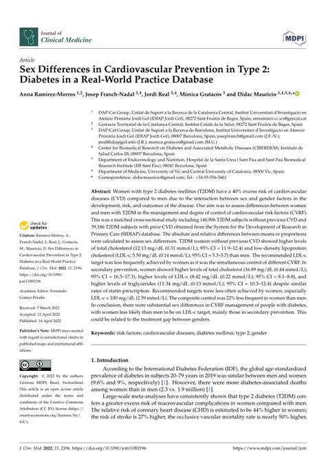 Pdf Sex Differences In Cardiovascular Prevention In Type 2 Diabetes