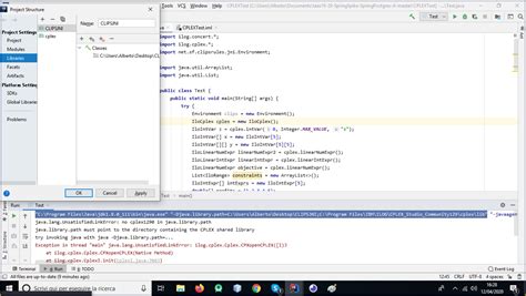 intellij idea java lang unsatisfiedlinkerror no cplex1290 in java