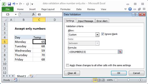 excel formula data validation allow numbers only exceljet